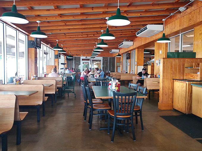 The dining room where calories don't count and strangers become friends over shared love of Southern cooking. Wood paneling included at no extra charge.