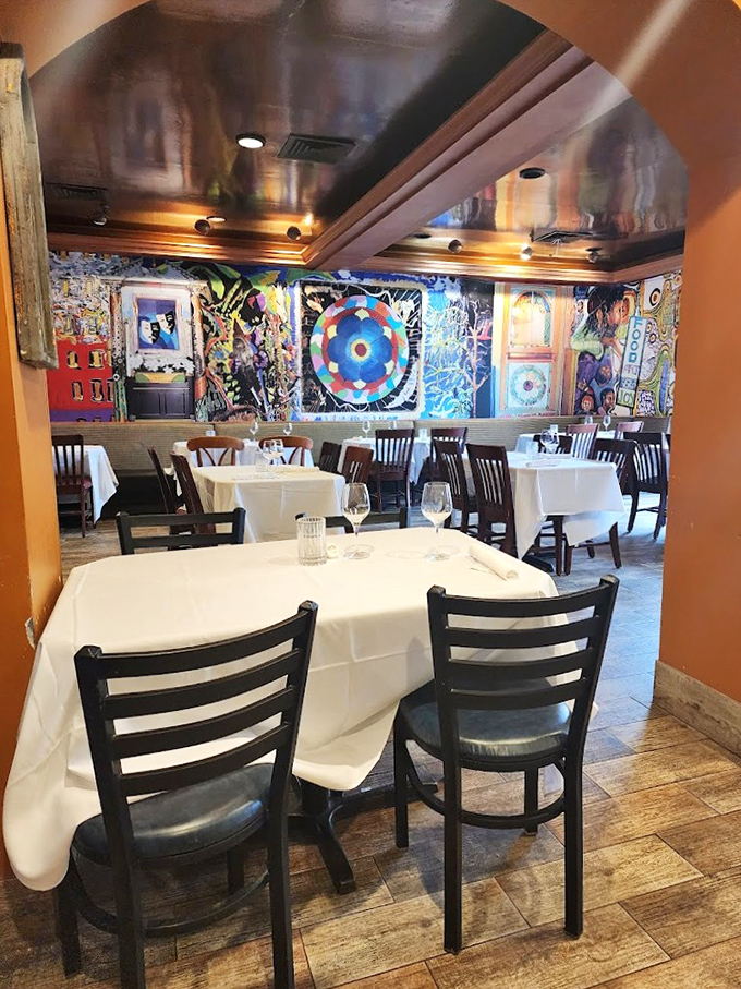 The dining room feels like an artist's loft that fell in love with a fisherman's cottage&mdash;colorful walls showcasing art that's as eclectic as the menu. 