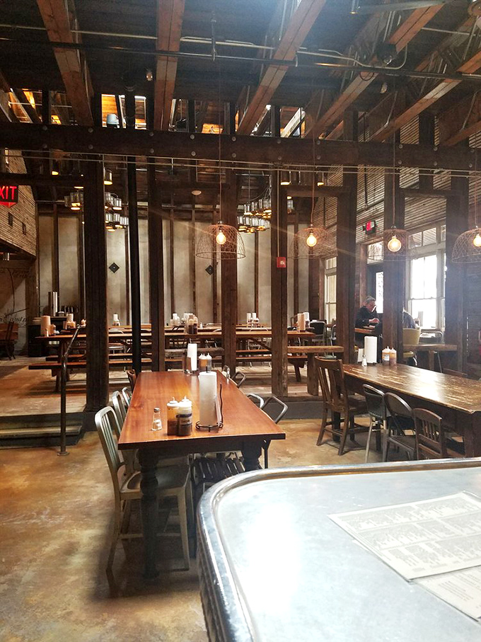 Empty tables that won't stay that way for long. The calm before the storm of hungry patrons descending like barbecue-seeking missiles.
