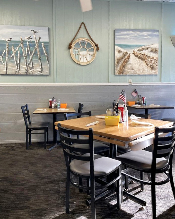 Coastal artwork and nautical touches create a distinctly Florida vibe. The kind of place where conversations flow as freely as the coffee.