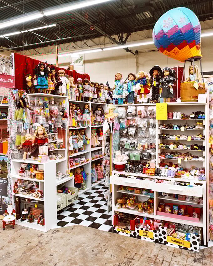 Doll paradise or slightly creepy? Depends on whether you grew up watching Toy Story or Chucky. Either way, they're watching you shop.