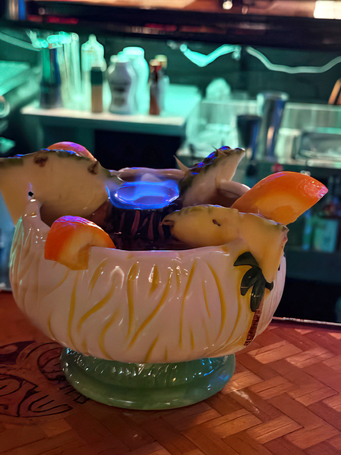 Shareable volcano bowl creations encourage group bonding while delivering enough tropical punch for memorable evening adventures.