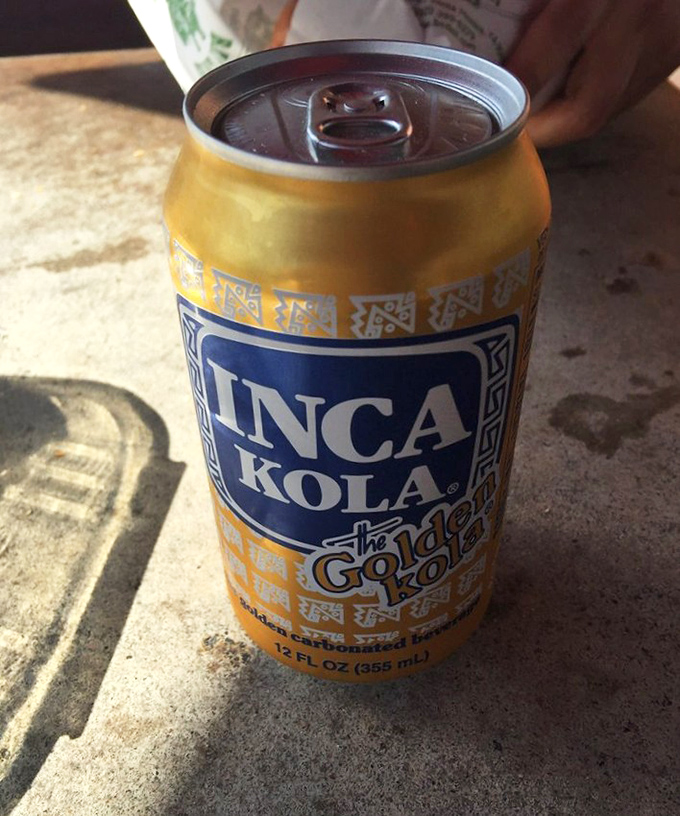 An Inca Kola sighting! The perfect sweet counterbalance to a savory sandwich &ndash; like finding a unicorn in the beverage world.