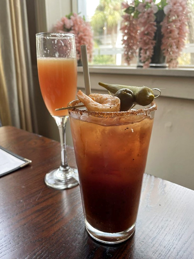 Southern cocktail artistry at its finest&mdash;one garnished with a shrimp that's basically saying, "You're in Charleston now, darlin'."