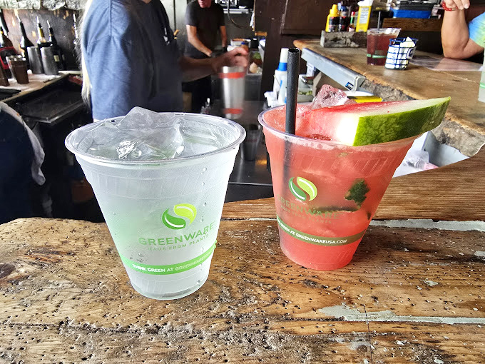 Cold drinks and watermelon garnish provide the perfect refreshment for a day of serious shell-cracking and fish-eating.