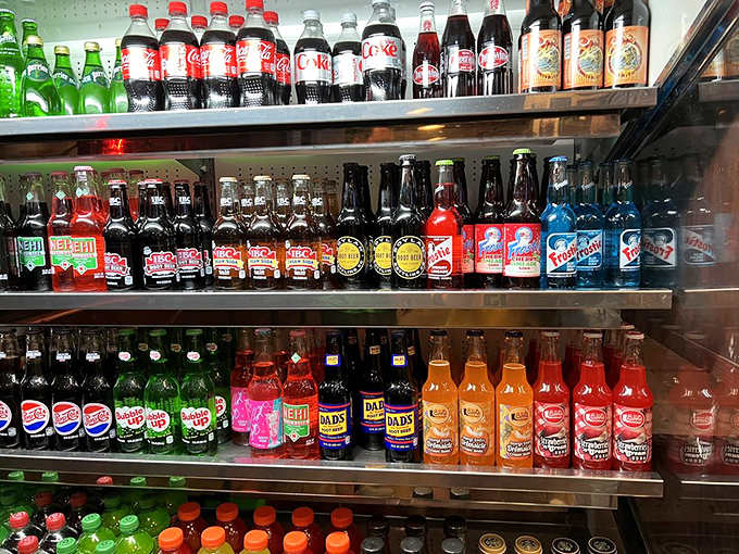 The soda selection rivals a candy store. Because nothing complements smoked meat quite like the fizzy nostalgia of a craft root beer.