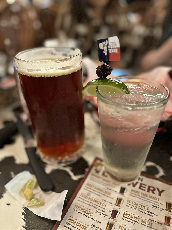Craft beer and margaritas: the Batman and Robin of Texas dining companions. Those tiny flags aren't just garnish&mdash;they're victory banners for your taste buds.