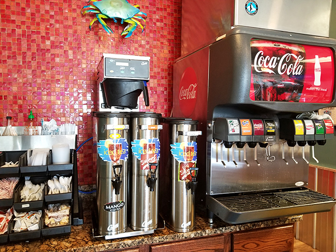 The beverage station where decisions get made. In the hierarchy of restaurant needs, good drink options rank just below "food that makes you happy-dance."