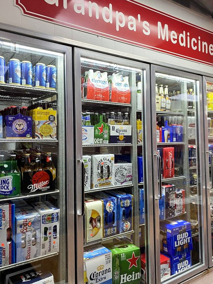 Grandpa's Medicine indeed! The beverage selection offers liquid companionship for your sandwich adventure, from sodas to something stronger.