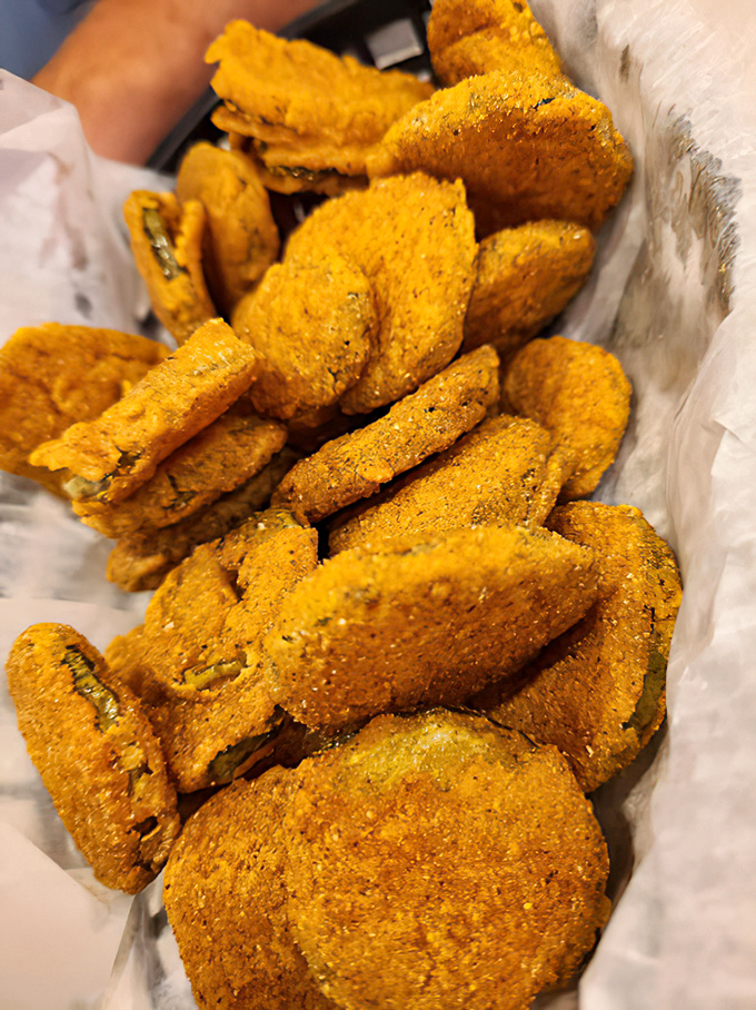 Fried pickles: proof that anything becomes magical when battered and introduced to hot oil. Pucker up, buttercup.