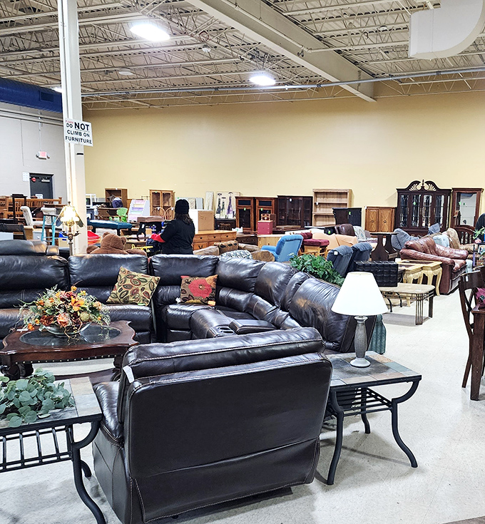Living room sets staged with such homey appeal, you'll want to kick off your shoes and settle in with a good thrift store book.