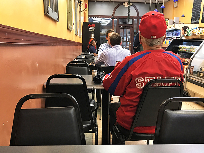 The narrow counter seating creates a front-row view to sandwich artistry&mdash;and sometimes the best conversations with fellow food pilgrims.
