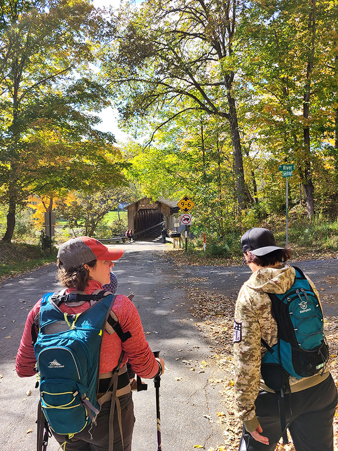 Hiking to history. These modern explorers approach the bridge with the same sense of wonder travelers have felt for generations.