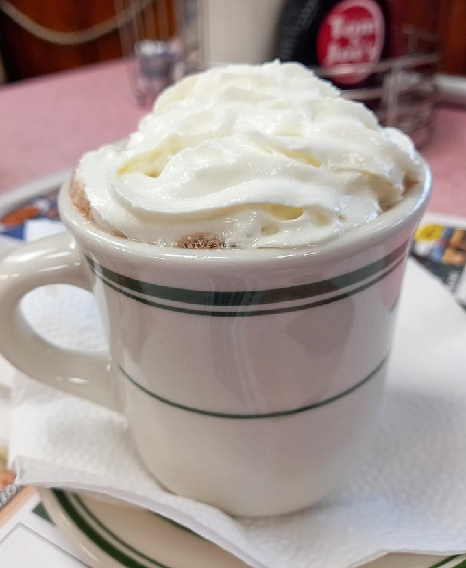 Hot chocolate that wears its whipped cream like a jaunty hat. This isn't Swiss Miss&mdash;this is Miss America of hot beverages.