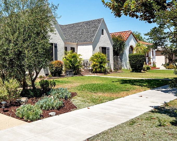 Charming bungalows with drought-tolerant gardens showcase Long Beach's architectural heritage&mdash;each one potentially hiding vintage treasures behind those Spanish-style doors.