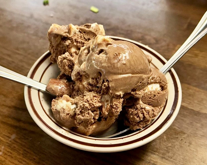 Ice cream that doesn't need to try too hard. In a world of deconstructed desserts and molecular gastronomy, this chocolate scoop is refreshingly straightforward.