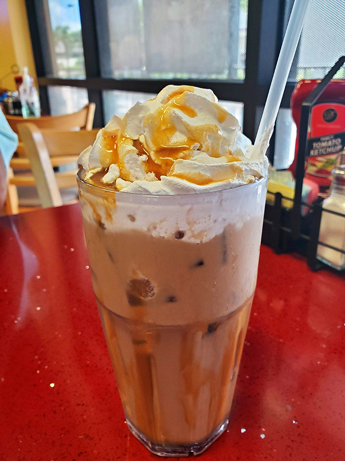 An iced caramel coffee that's part beverage, part dessert, and entirely responsible for making Monday mornings bearable for Brandon locals.