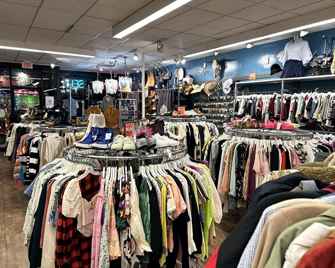 The men's department proves secondhand shopping isn't just for the ladies. Those flannel shirts have stories to tell, if only fabric could talk.