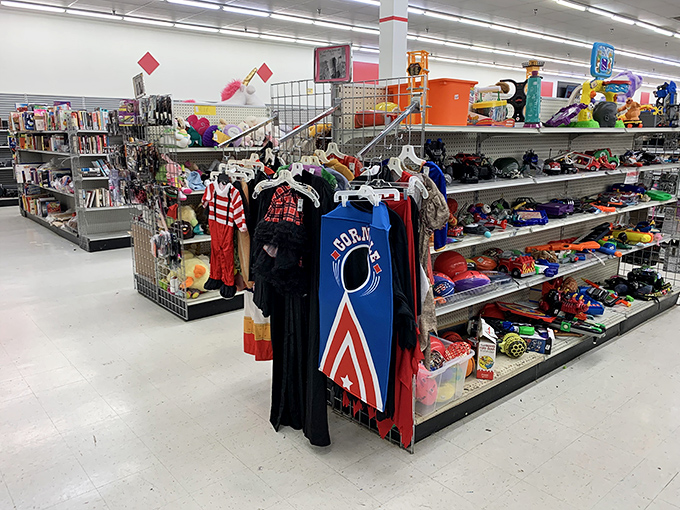 The toy section: where nostalgia meets bargain hunting. That Ohio State cornhole set is practically begging to come home with you.