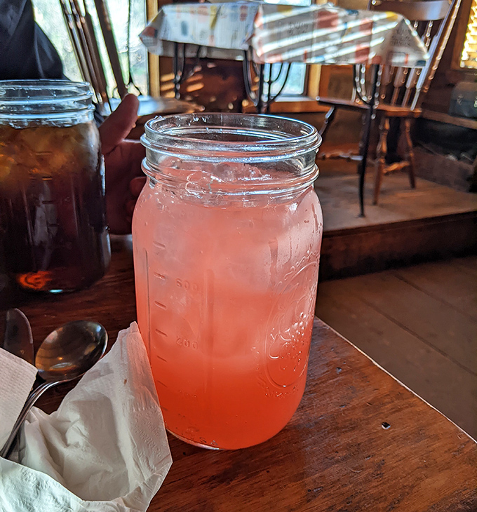 Pink lemonade served in a jar bigger than some apartment rentals in Portland. Refreshingly tart and sweet&mdash;just like the best conversations.