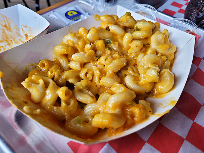 Mac and cheese that doesn't come from a blue box. This golden, gooey side dish is stealing the spotlight from meat&mdash;a rare barbecue plot twist.
