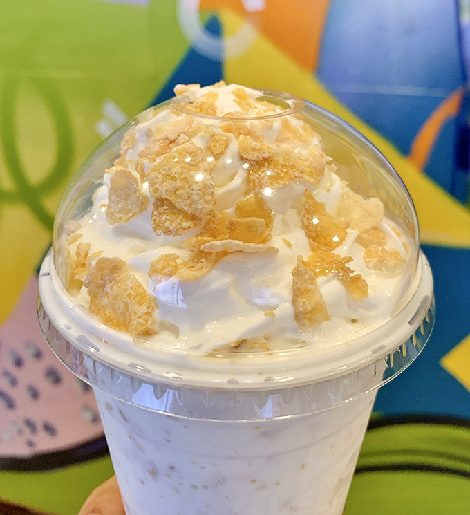 Dessert or drinkable art? This milkshake, crowned with honeycomb cereal, makes adulting seem entirely optional.