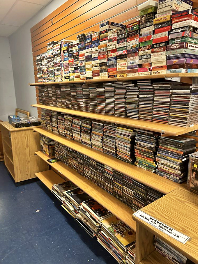 A media collector's dream&mdash;shelves packed with forgotten entertainment. Remember when we had to physically stand up to change the movie?