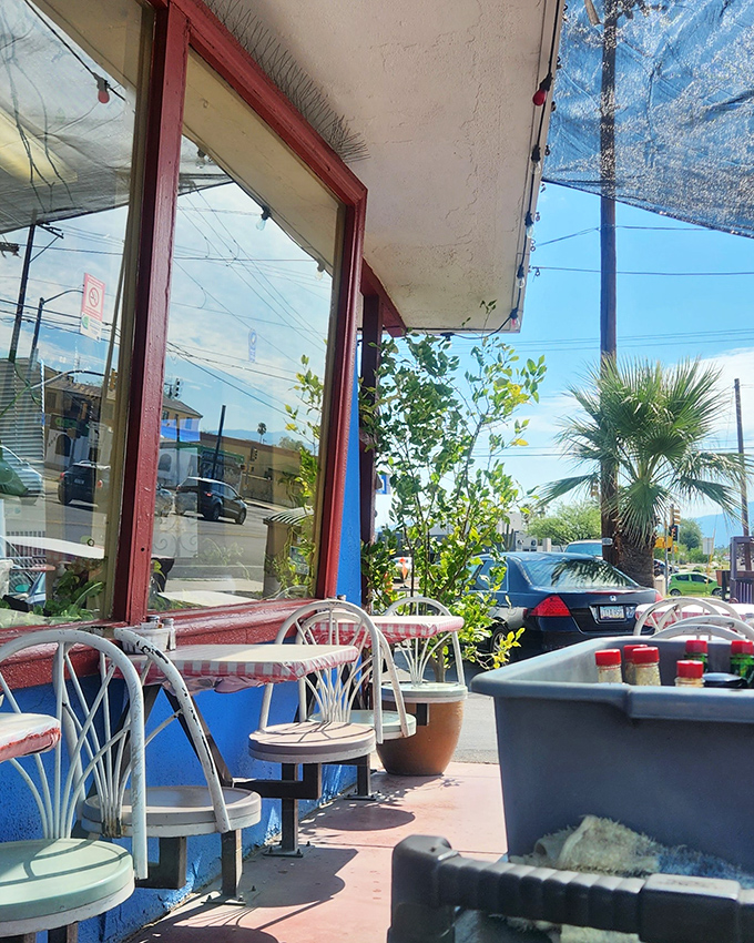 The outdoor seating at Frank's: where you can enjoy both your enchilada and vitamin D simultaneously. Desert dining at its finest.