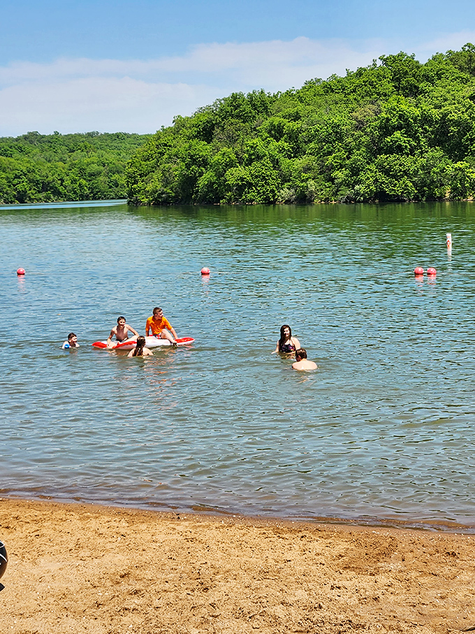 The swimming beach offers what no pool can&mdash;a sandy shore where kids can splash while parents pretend they're at a resort without the resort prices.