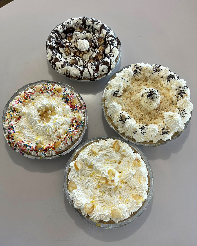 Cream pies that belong in a museum of American dessert classics. Diet plans come here to die a happy, whipped-cream death.