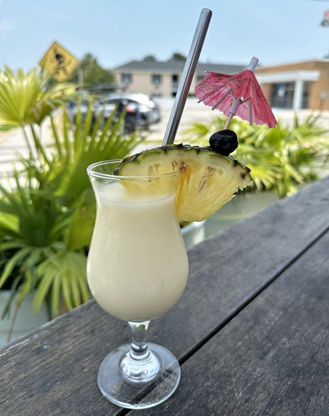 Paradise in a glass&mdash;this creamy pi&ntilde;a colada topped with fresh pineapple and a tiny umbrella is vacation in liquid form, South Carolina style.