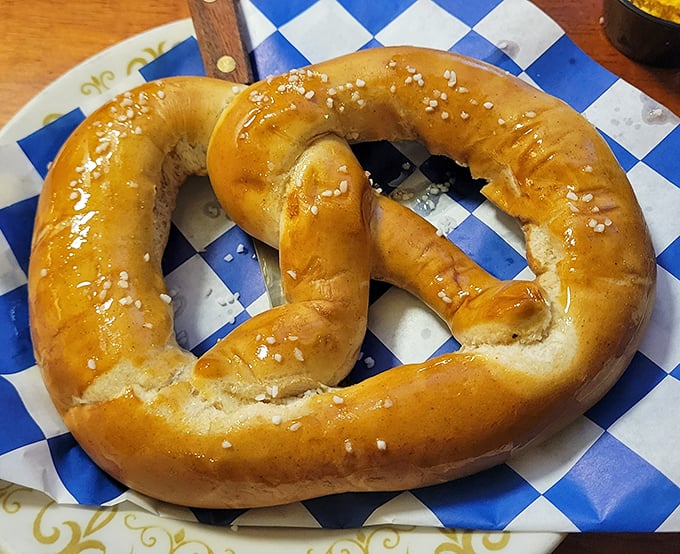 A pretzel that's basically a carb sculpture, twisted into edible art and sprinkled with coarse salt crystals.