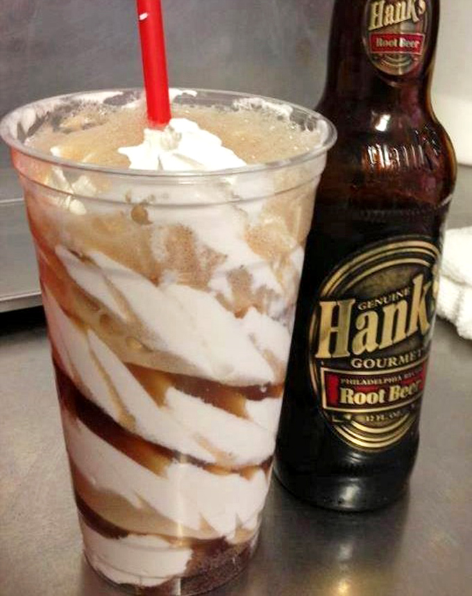 Root beer float artistry at its finest. Hank's meets vanilla ice cream in a swirly dance that would make Fred Astaire jealous.