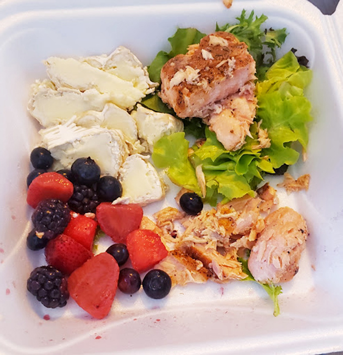 The salmon and brie plate is what happens when sophistication meets simplicity. Fresh berries add bursts of sweetness to each savory bite.