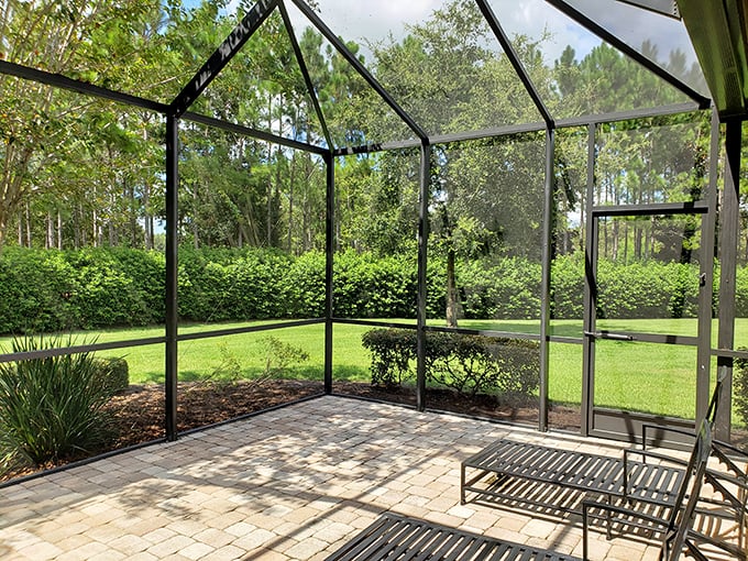The Florida lanai &ndash; nature's perfect compromise between "I want to be outside" and "but not with those mosquitoes." Outdoor living, perfected.