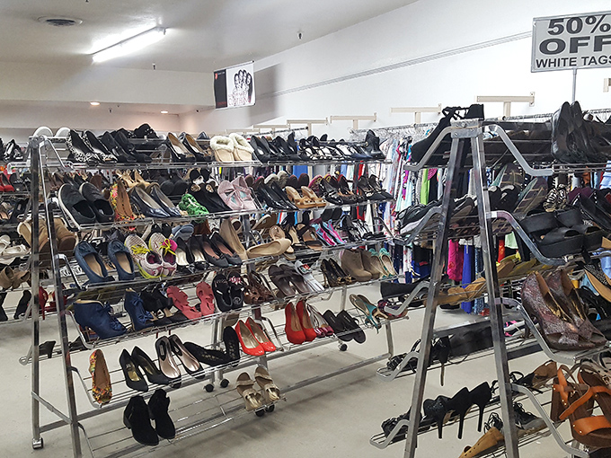 The shoe section &ndash; a footwear library where stilettos, sneakers, and sandals wait patiently for their next adventure.