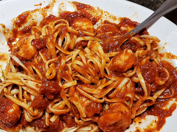 Pasta that's not afraid of a little sauce commitment. These noodles didn't just meet the marinara&mdash;they married it, had kids, and built a delicious life together.