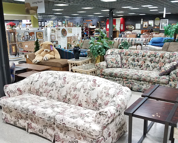 Couch potato paradise! From floral patterns that scream "1990s sitcom living room" to leather recliners perfect for Sunday Packers games, your perfect seat awaits.