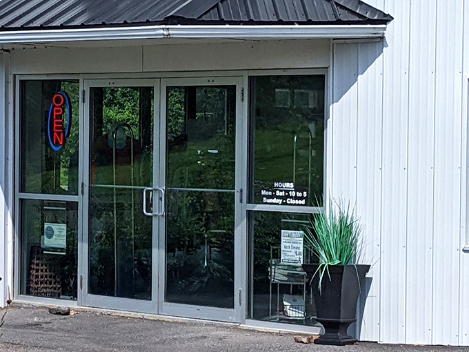 Business hours posted clearly—because knowing when you can return for another treasure hunt is essential information for serious shoppers.