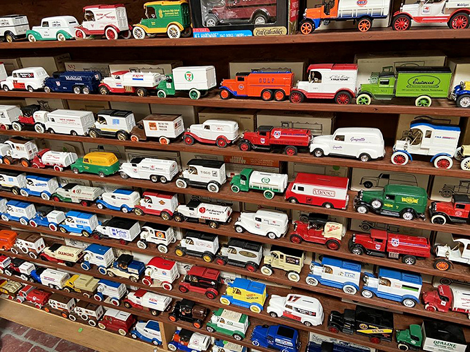 Toy truck nirvana! This collection of miniature delivery vehicles represents every business that probably delivered to your grandparents' neighborhood.