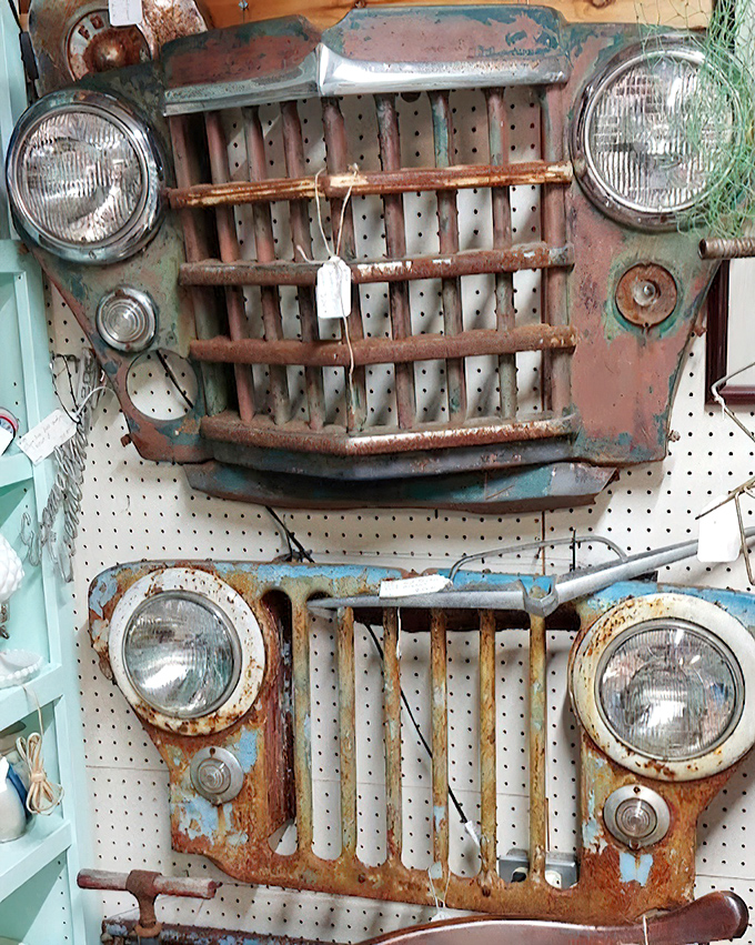 Automotive archaeology at its finest! These weathered grilles wear their rust like badges of honor from adventures long past.