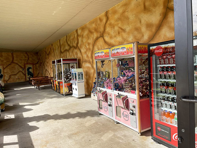 Prehistoric refreshments await! These vending machines prove that while dinosaurs may be extinct, the human need for snacks is eternal.