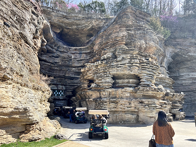 Golf carts navigate the impressive limestone formations that make this destination truly one-of-a-kind.