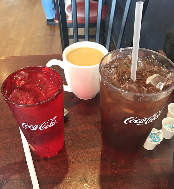 The holy trinity of diner beverages&mdash;cherry-red soda, coffee light enough to see through, and sweet tea dark as night&mdash;fueling conversations since forever.