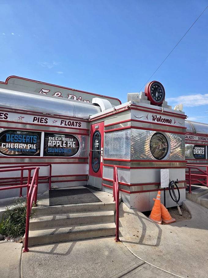 The gleaming silver exterior of 5 & Diner looks like a time machine that happens to serve incredible pancakes.