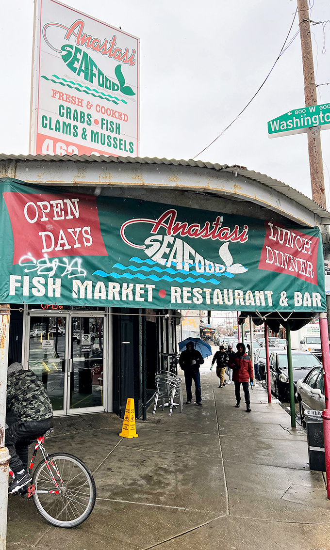 Anastasi Seafood (storefront): "Rain can't dampen the spirits at this Philly corner spot where seafood market meets restaurant in perfect harmony!"