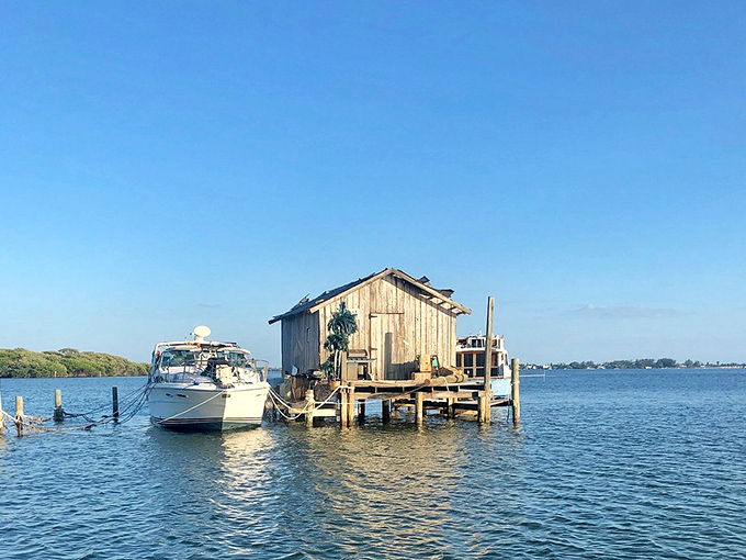 This weathered fishing shack floats like a Keys postcard, proving that paradise doesn't need a five-star rating to steal hearts.