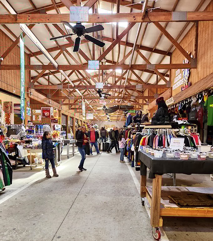 Barnyard Flea Market Greer's wooden beams frame a shopper's paradise of colorful merchandise.