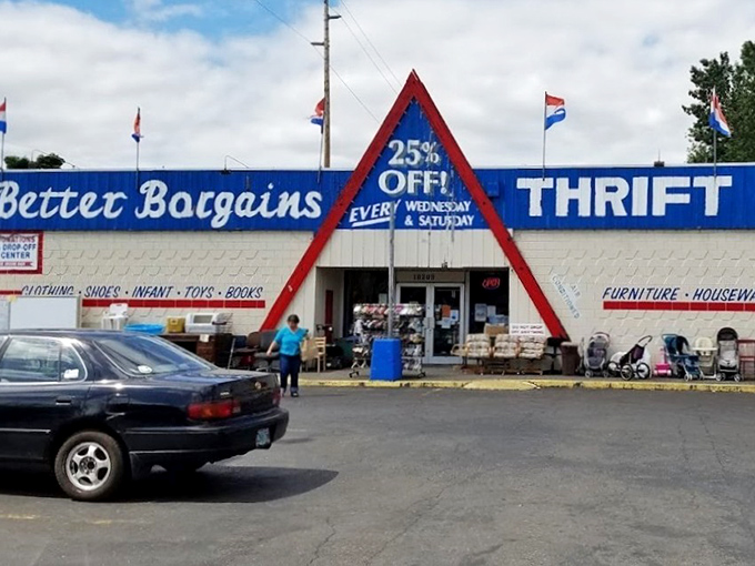 Better Bargains' distinctive A-frame entrance is like a red-and-blue beacon for the truly thrift-savvy Oregonian.