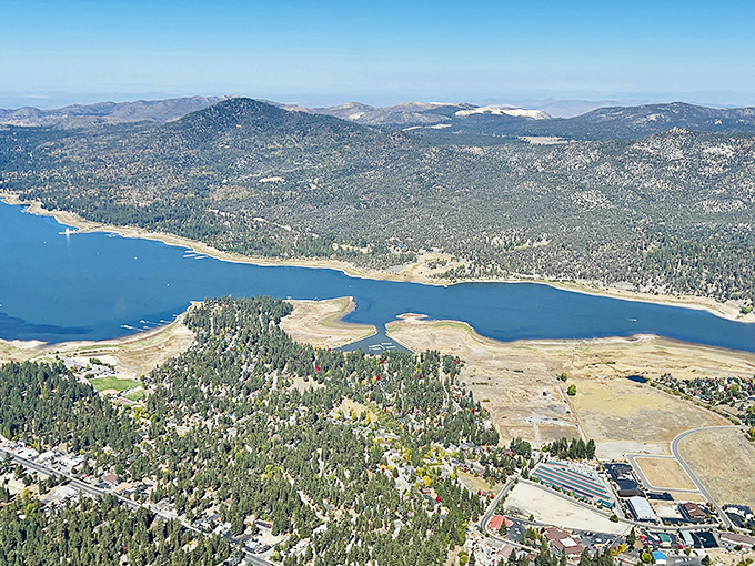 Big Bear Lake shimmers in the sunshine, surrounded by mountains that call to outdoor enthusiasts year-round.
